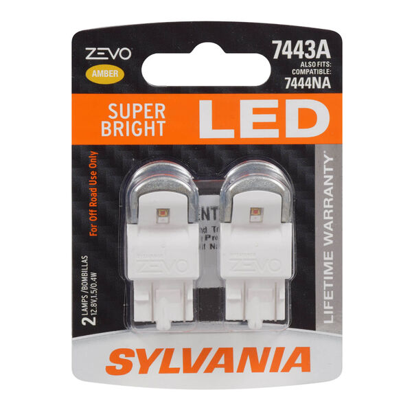 SYLVANIA 7443 AMBER ZEVO LED Mini Bulb, 2 Pack