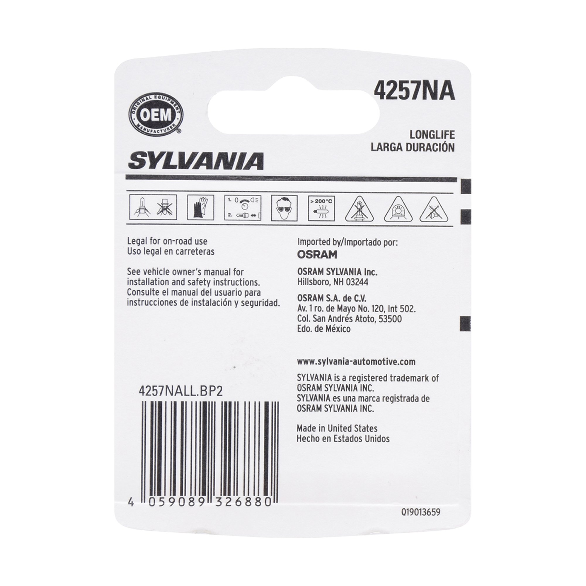 SYLVANIA 4257NA Long Life Mini Bulb, 2 Pack