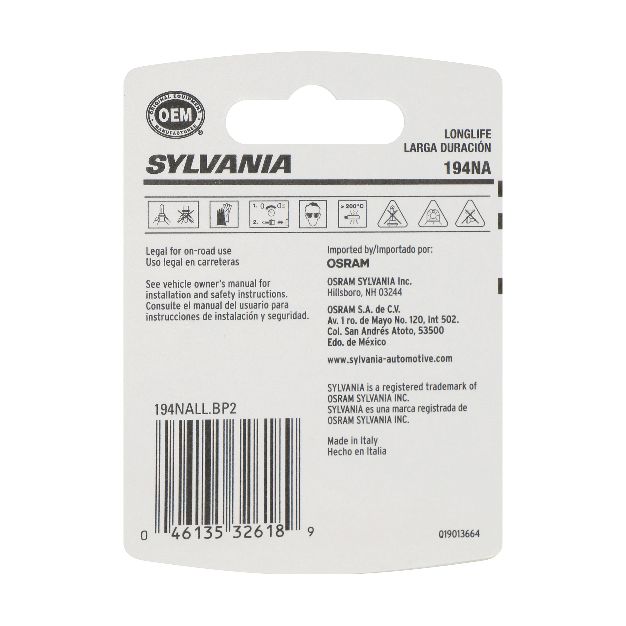 SYLVANIA 194NA Long Life Mini Bulb, 2 Pack