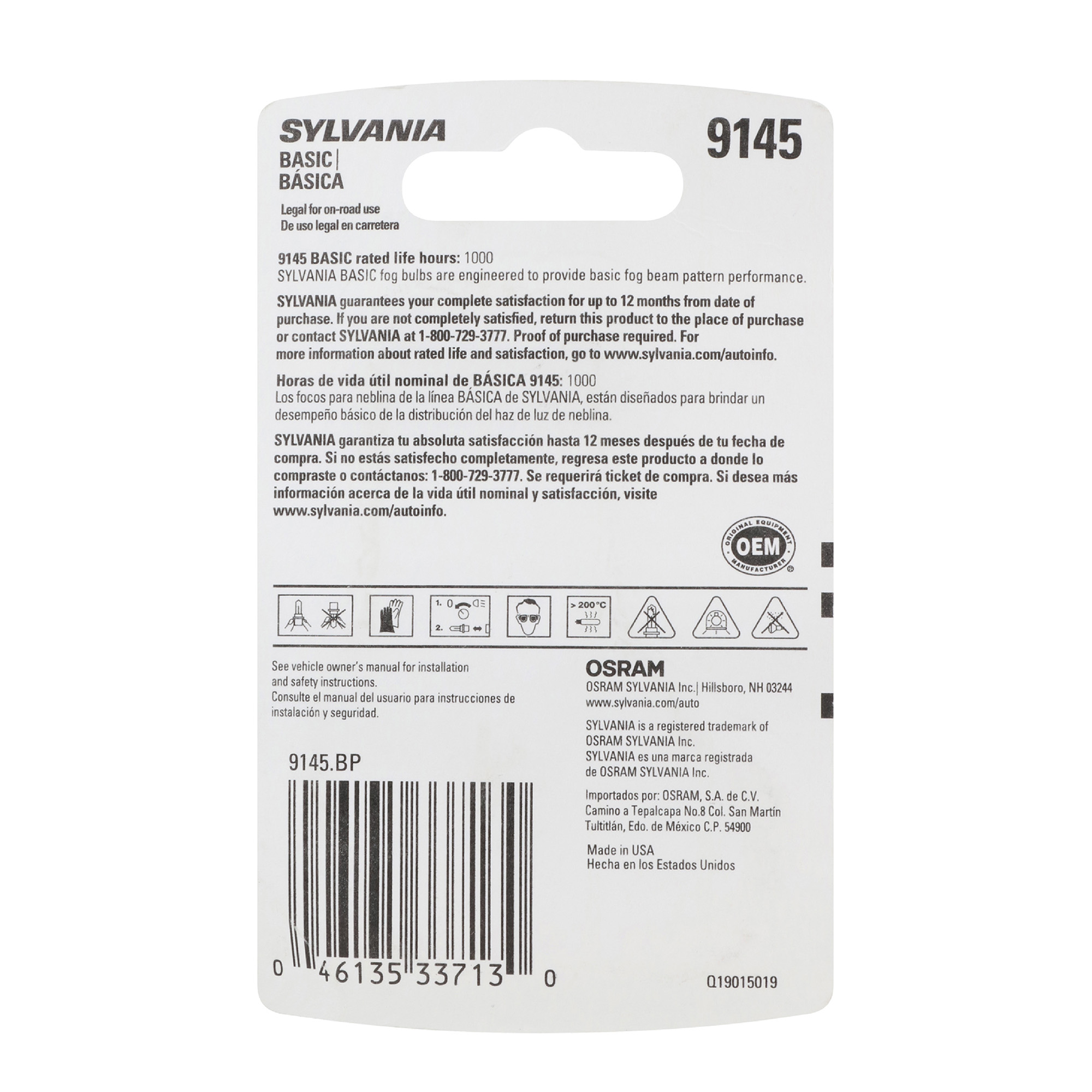 SYLVANIA 9145 Basic Fog Bulb, 1 Pack