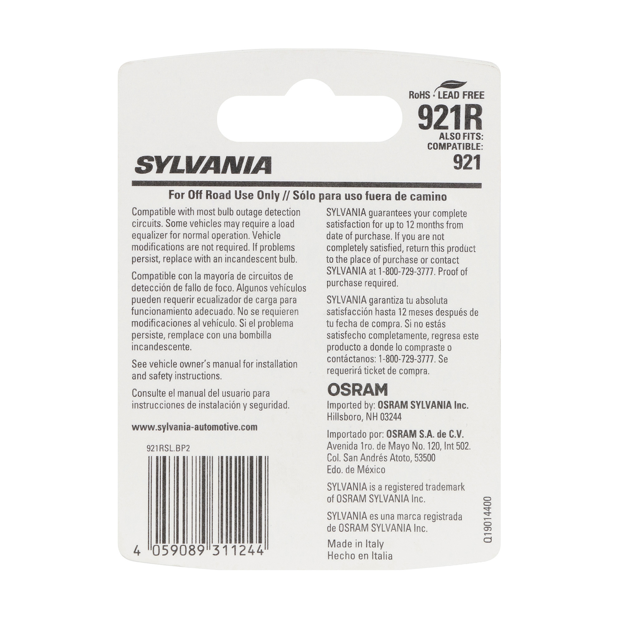 SYLVANIA 921 RED LED Mini Bulb, 2 Pack