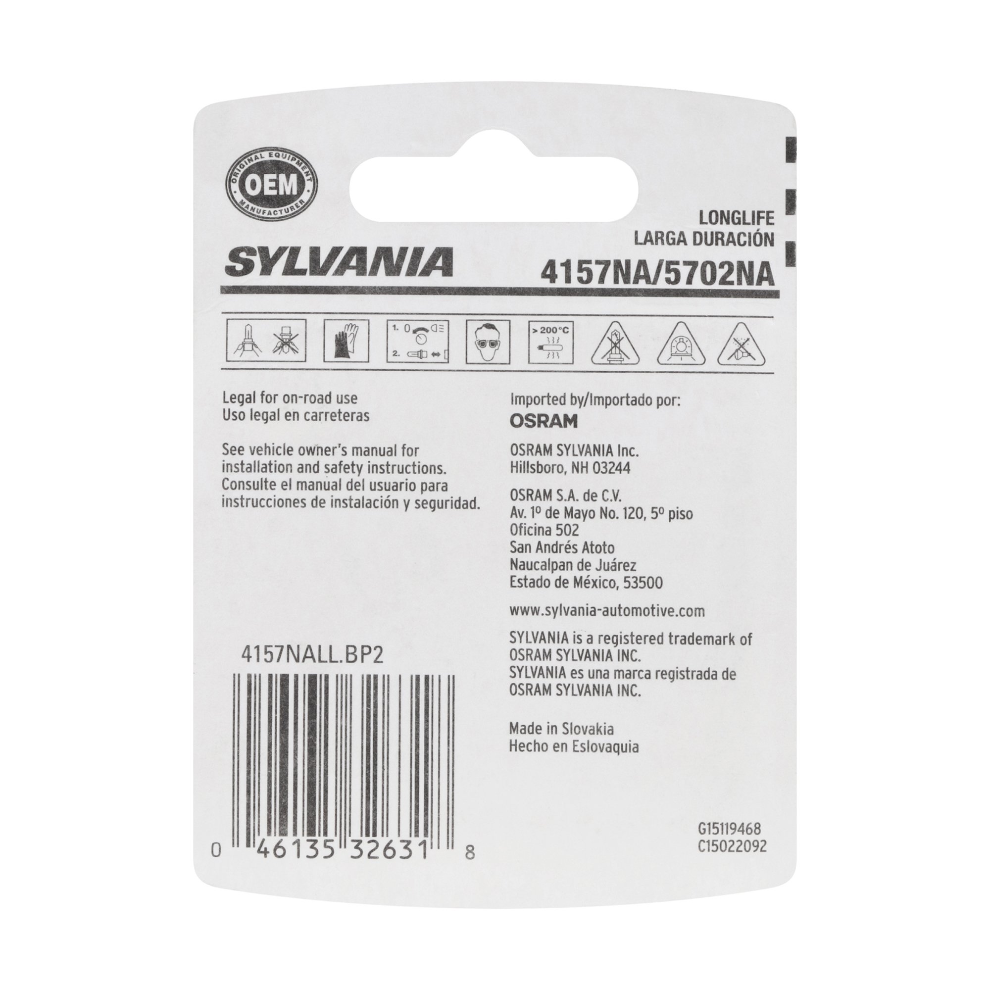 SYLVANIA 4157NA Long Life Mini Bulb, 2 Pack