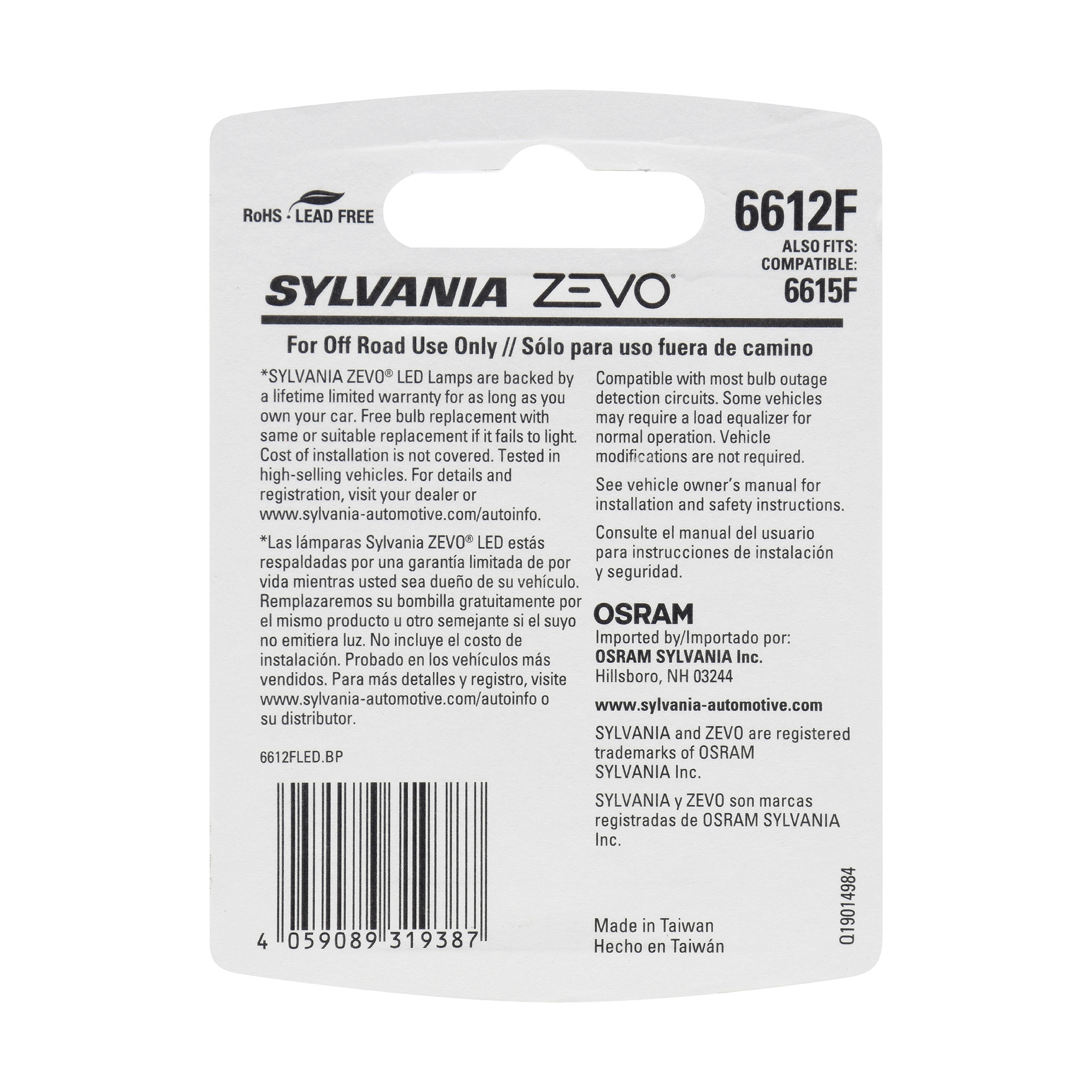 SYLVANIA 6612F WHITE ZEVO LED Mini Bulb, 1 Pack