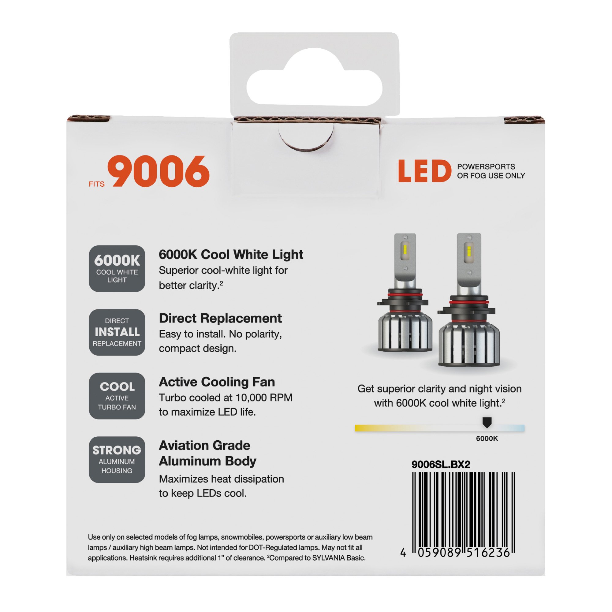 SYLVANIA 9006 LED Fog & Powersports Bulb, 2 Pack