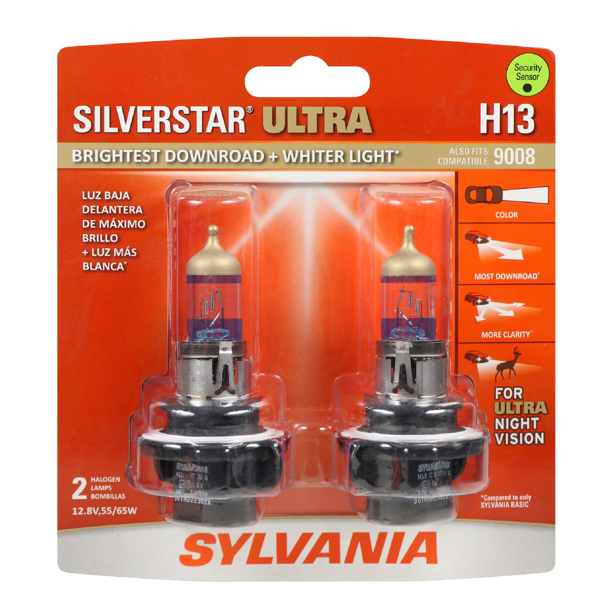 SYLVANIA H13 SilverStar ULTRA Halogen Headlight Bulb, 2 Pack