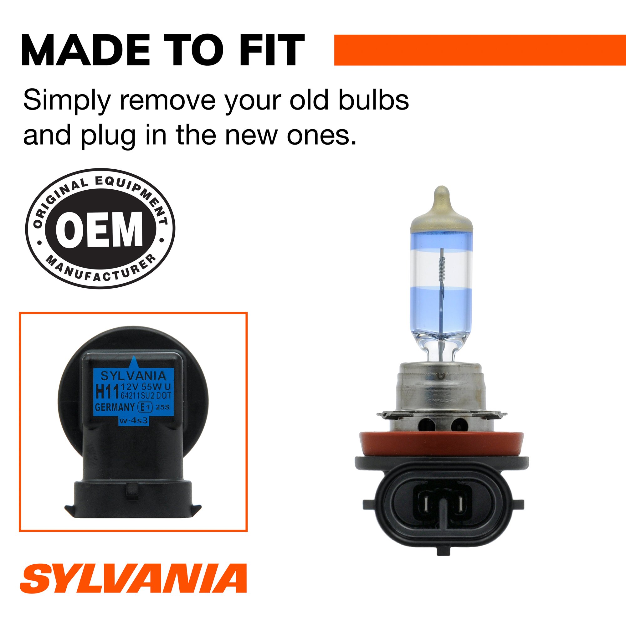 SYLVANIA H11 SilverStar ULTRA Halogen Headlight Bulb, 2 Pack