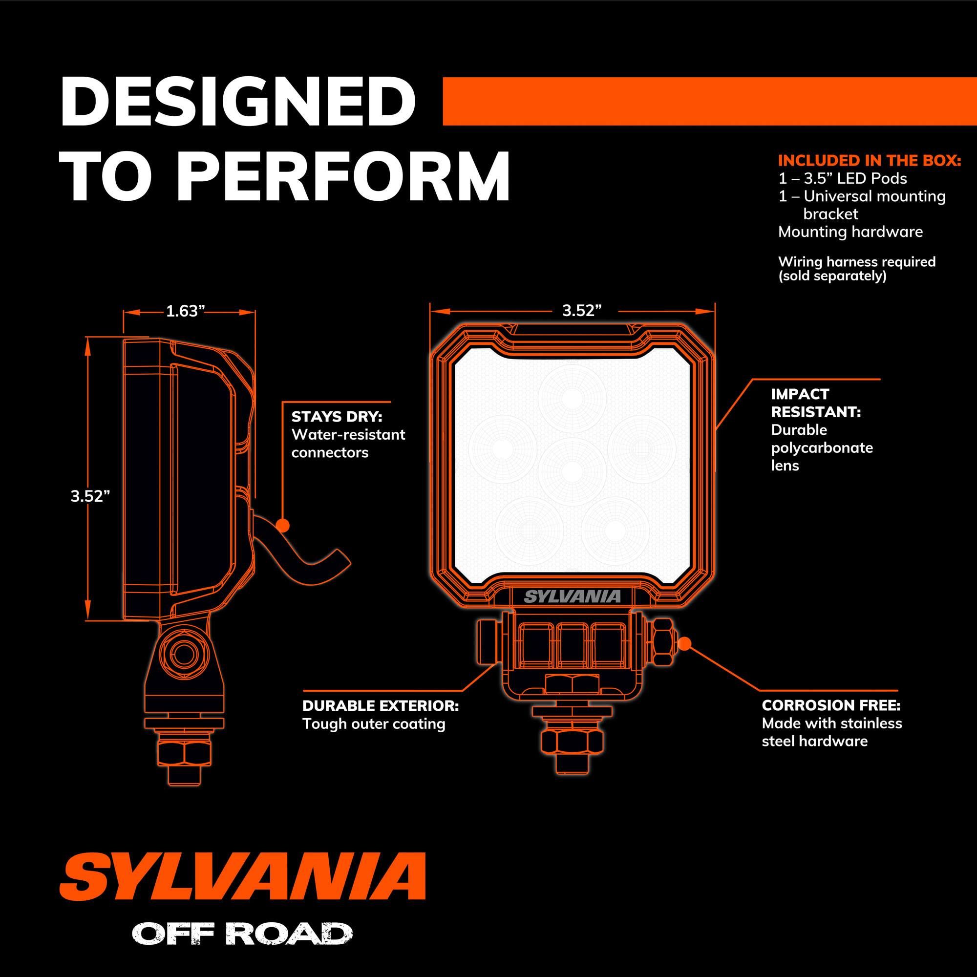 SYLVANIA Rugged 3.5 Inch LED Pod Cube - Flood