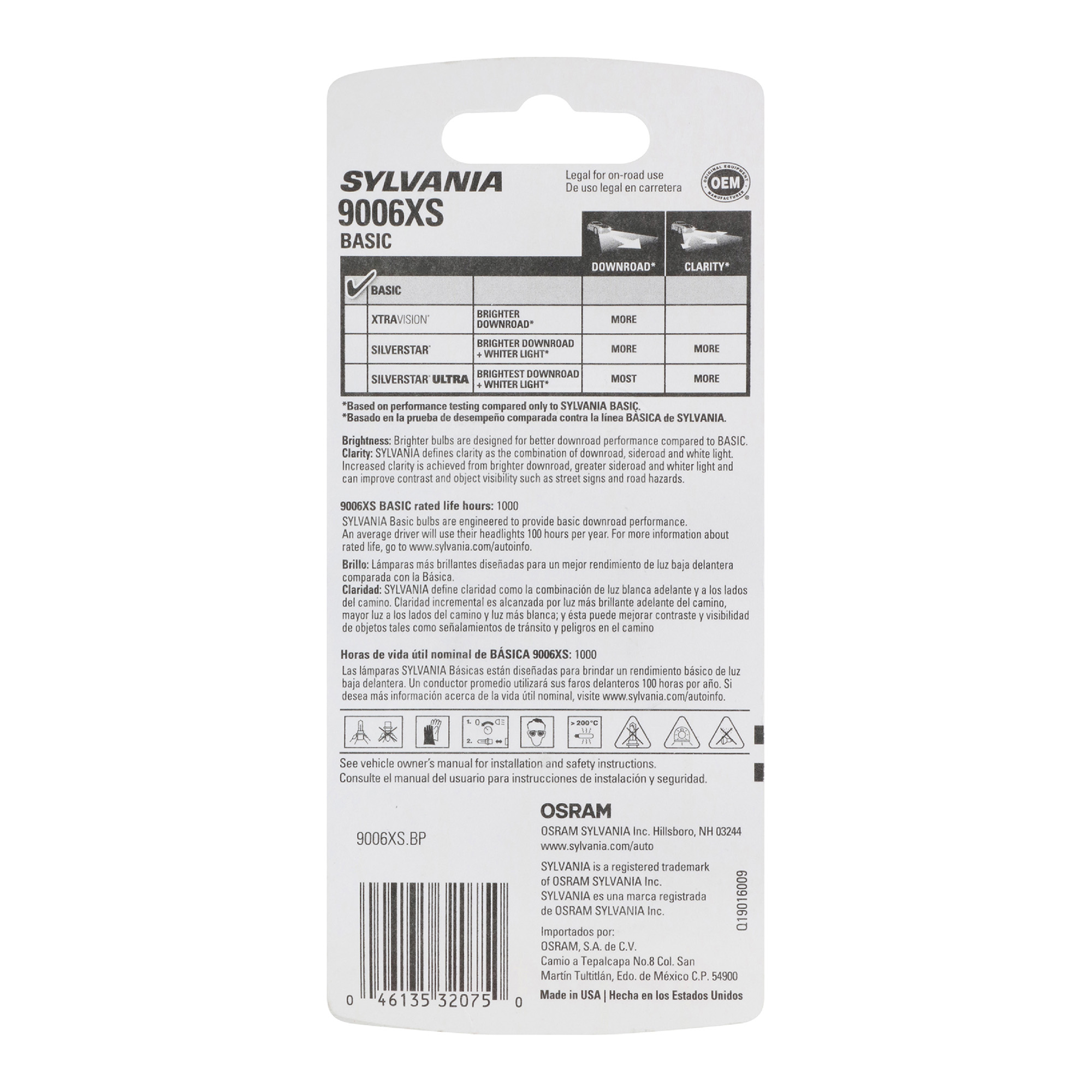 SYLVANIA 9006XS Basic Halogen Headlight Bulb, 1 Pack