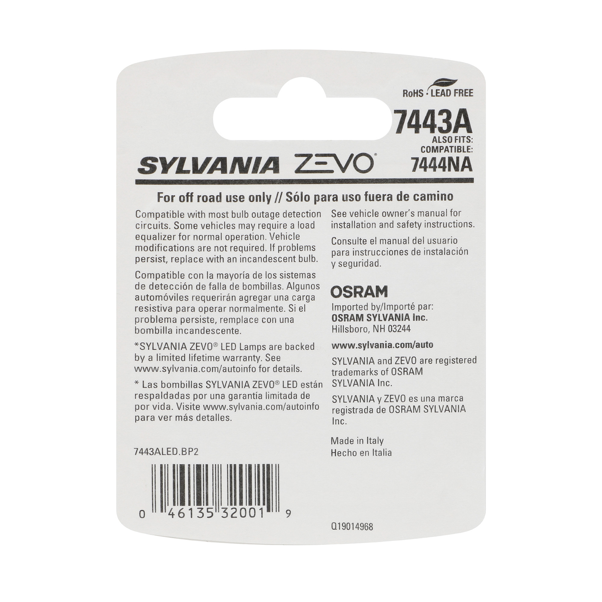 SYLVANIA 7443 AMBER ZEVO LED Mini Bulb, 2 Pack