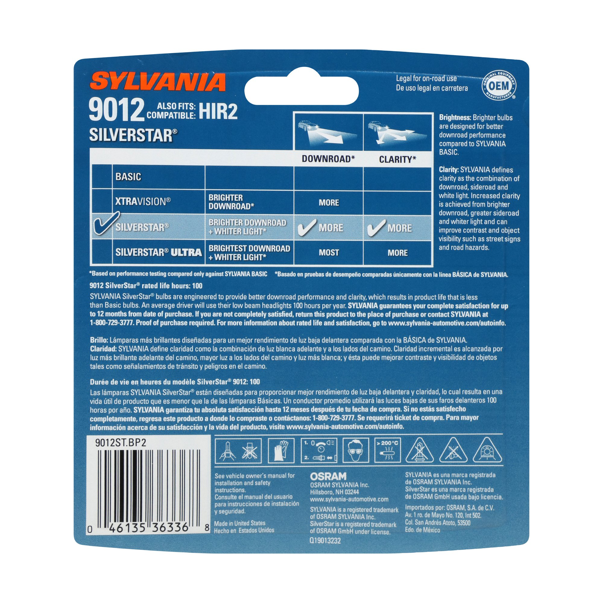 SYLVANIA 9012 SilverStar Halogen Headlight Bulb, 2 Pack